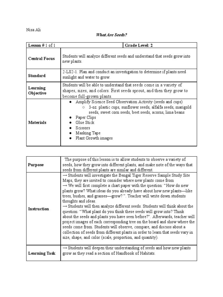 Seeds Lesson Plan | PDF | Seed | Learning