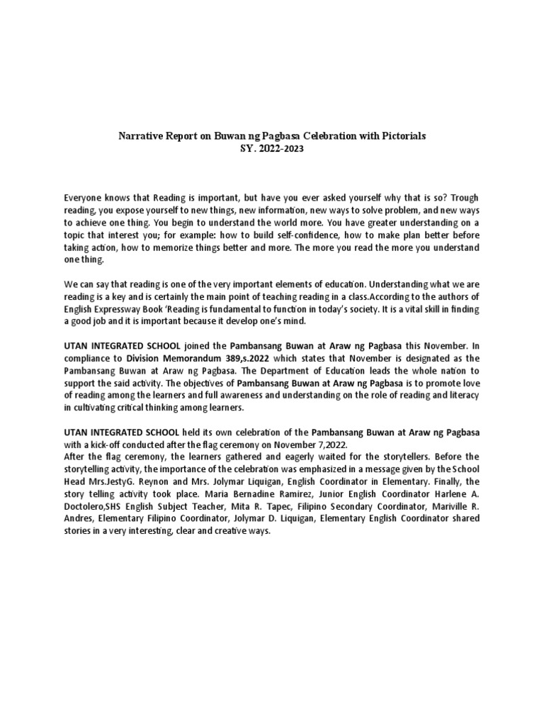 Narrative Report For Buwan Ng Pagbasa 2025 Wnba