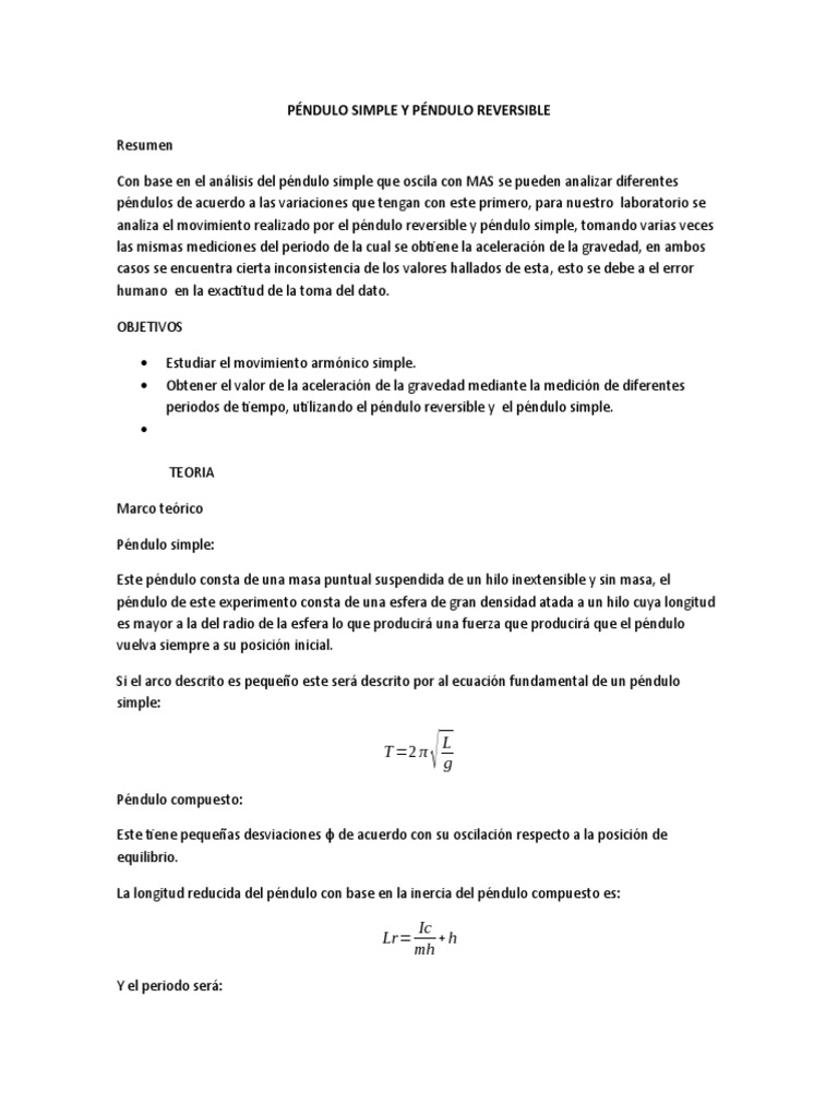 Pendulo - Reversible. Simple | PDF | Péndulo | Movimiento (física)