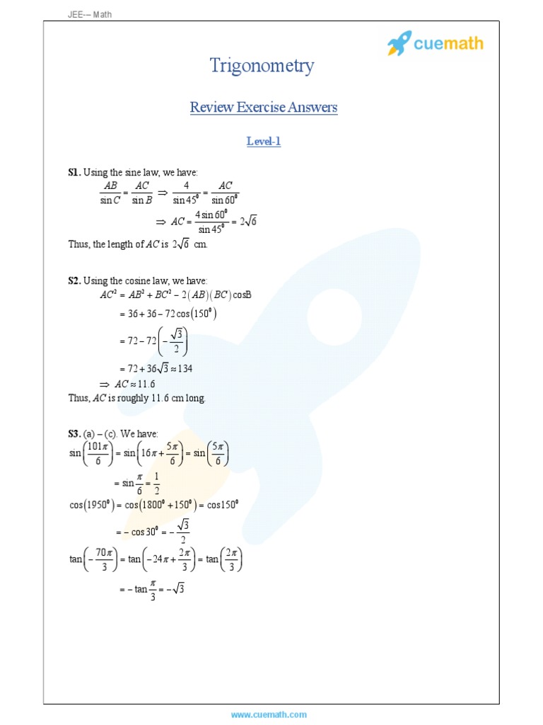Trigonometry: Review Exercise Answers | PDF | Trigonometric Functions | Mathematical Objects