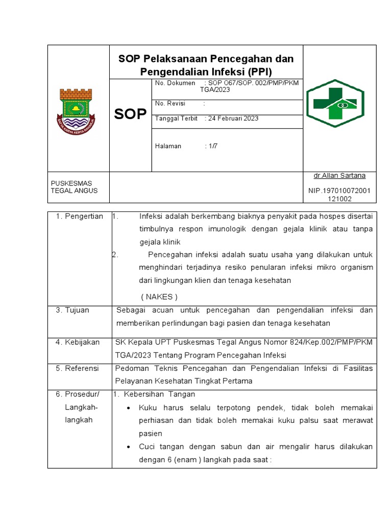 SOP Pencegahan dan Pengendalian Infeksi | PDF