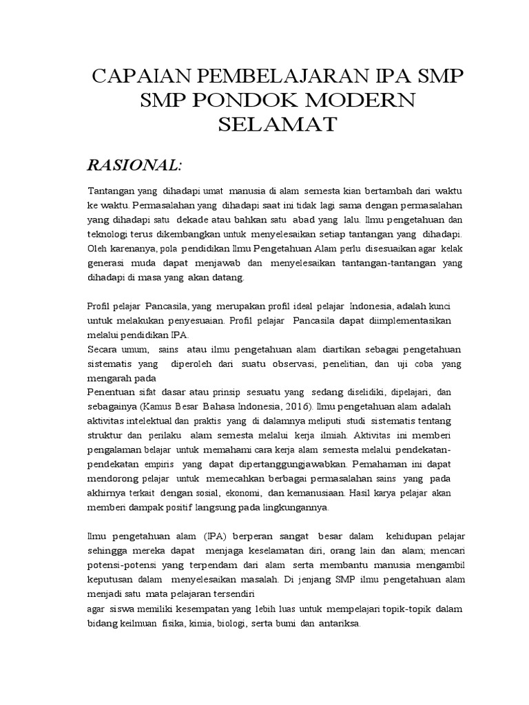 Capaian Pembelajaran IPA | PDF