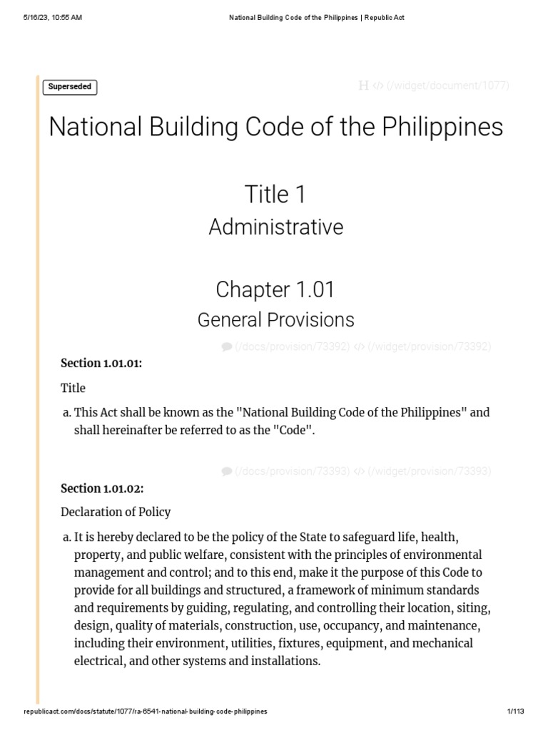 National Building Code of the Philippines _ Republic Act | PDF