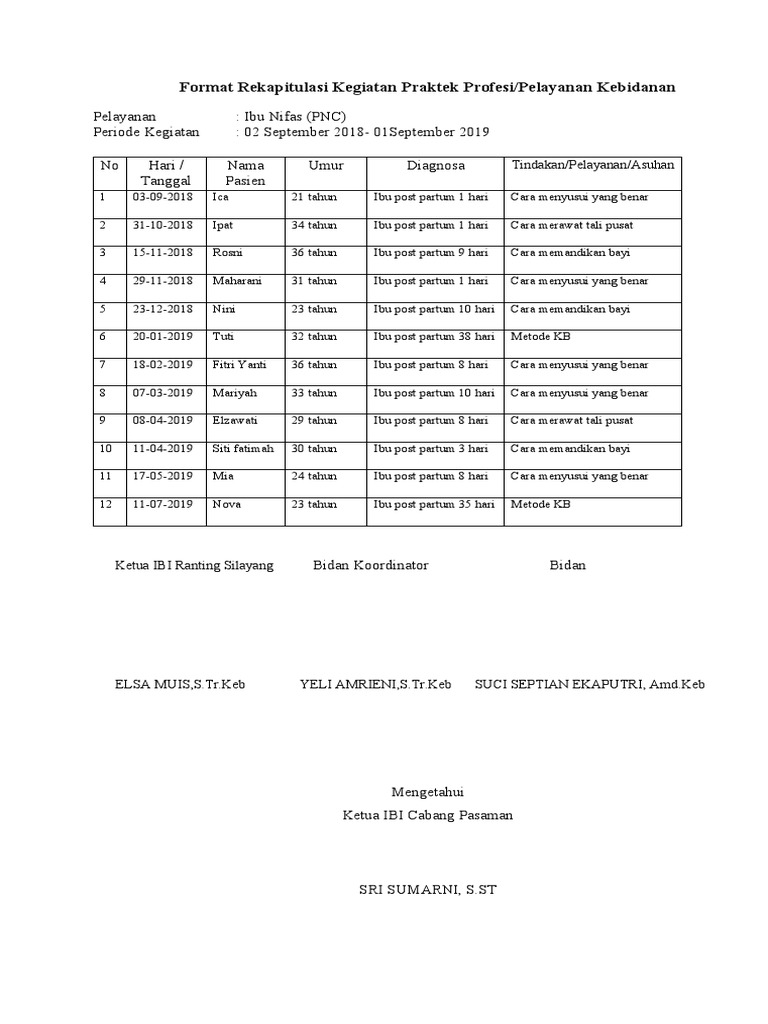 Rekap Kegiatan Pelayanan Kebidanan | PDF