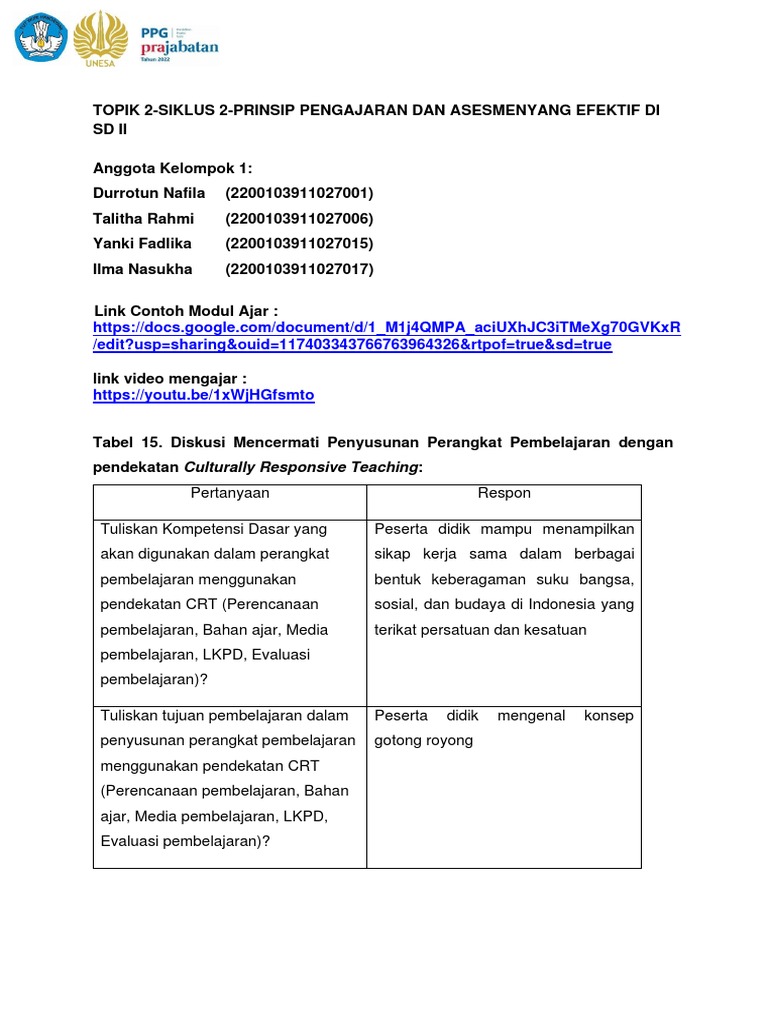 Topik 2 Siklus 2 - Tabel 15 | PDF