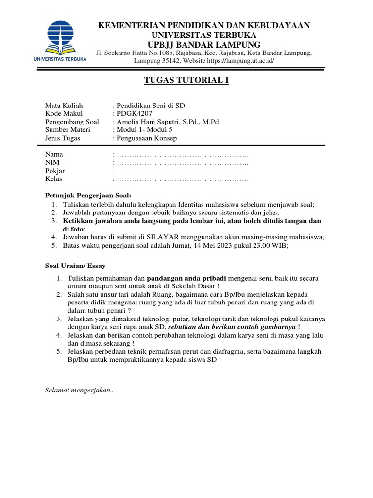 Tugas Pendidikan Seni SD PDGK4207 | PDF