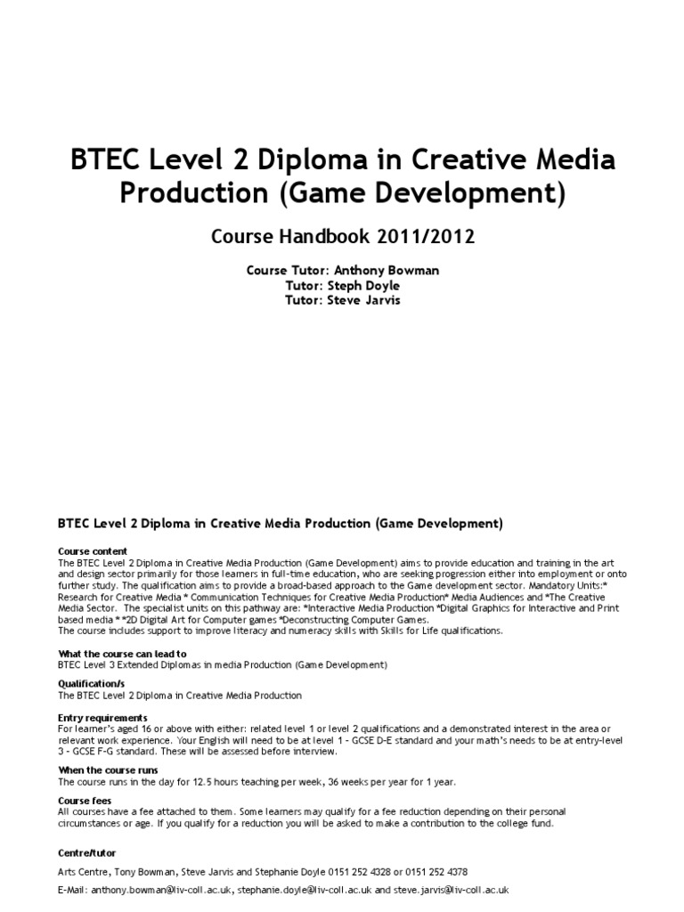 BTEC Level 2 in Game Development Handbook | PDF | Equal Opportunity ...