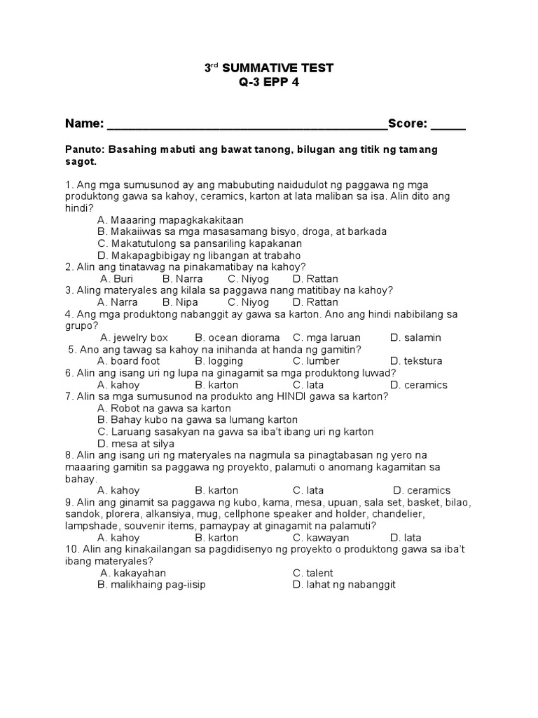 Q3 3rd ST PT EPP4 MAPEH4 | PDF