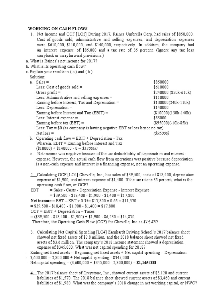 Exercise 3. Cash Flows Statements and Working | Download Free PDF ...