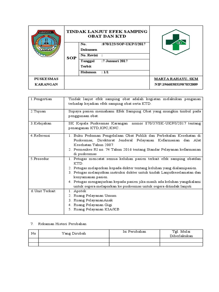 Ep.4 Sop Dan Daftar Tilik Tindak Lanjut Efek Samping Obat Dan KTD | PDF
