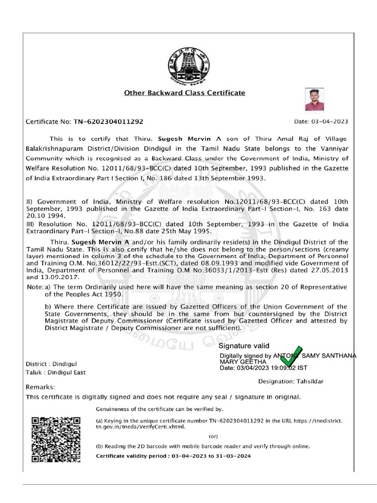 obc certificate 2023 | PDF