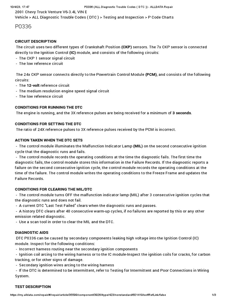 Chevy P0336 DTC Diagnostic Guide | PDF