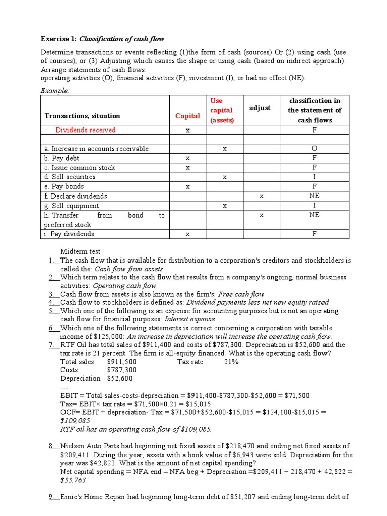 Exercise 1. Classification of Cash Flow | PDF