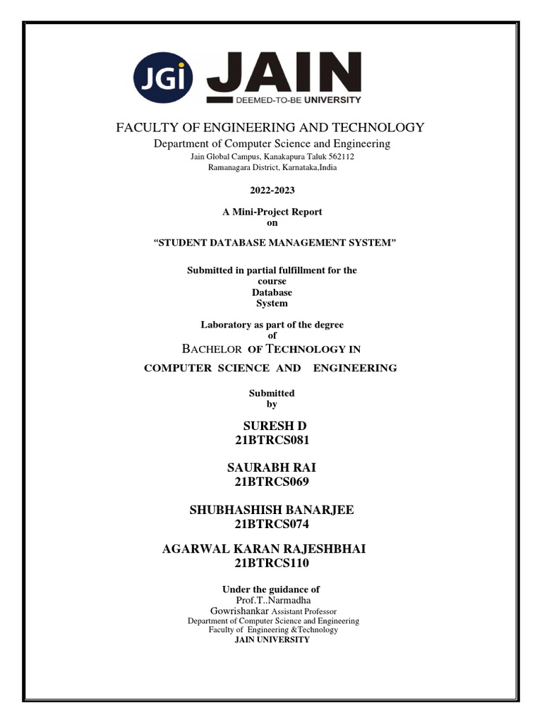 DBMS Project Report | PDF | Databases | Sql
