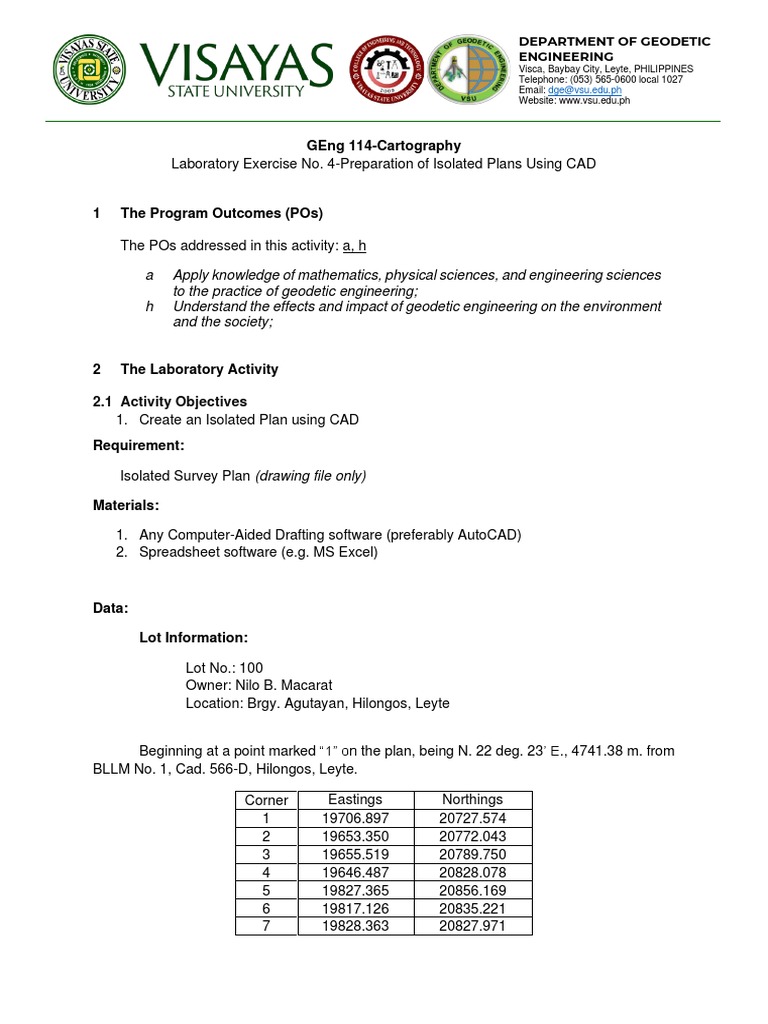 Laboratory Exercise 4 - Preparation of Isolated Plans Using CAD | PDF | Circle | Auto Cad