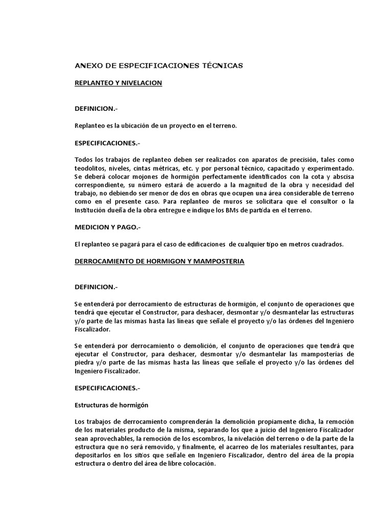 Definición de Derrocamiento y Especificaciones | PDF | Hormigón ...