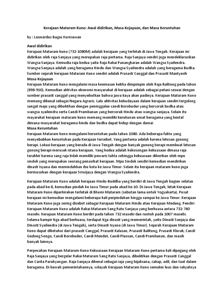 Kerajaan Mataram Kuno | PDF