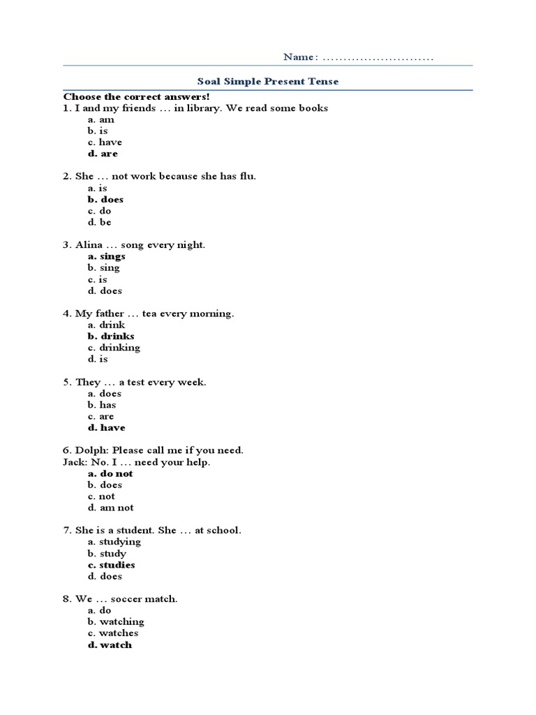 Simple Present Tense Quiz | PDF