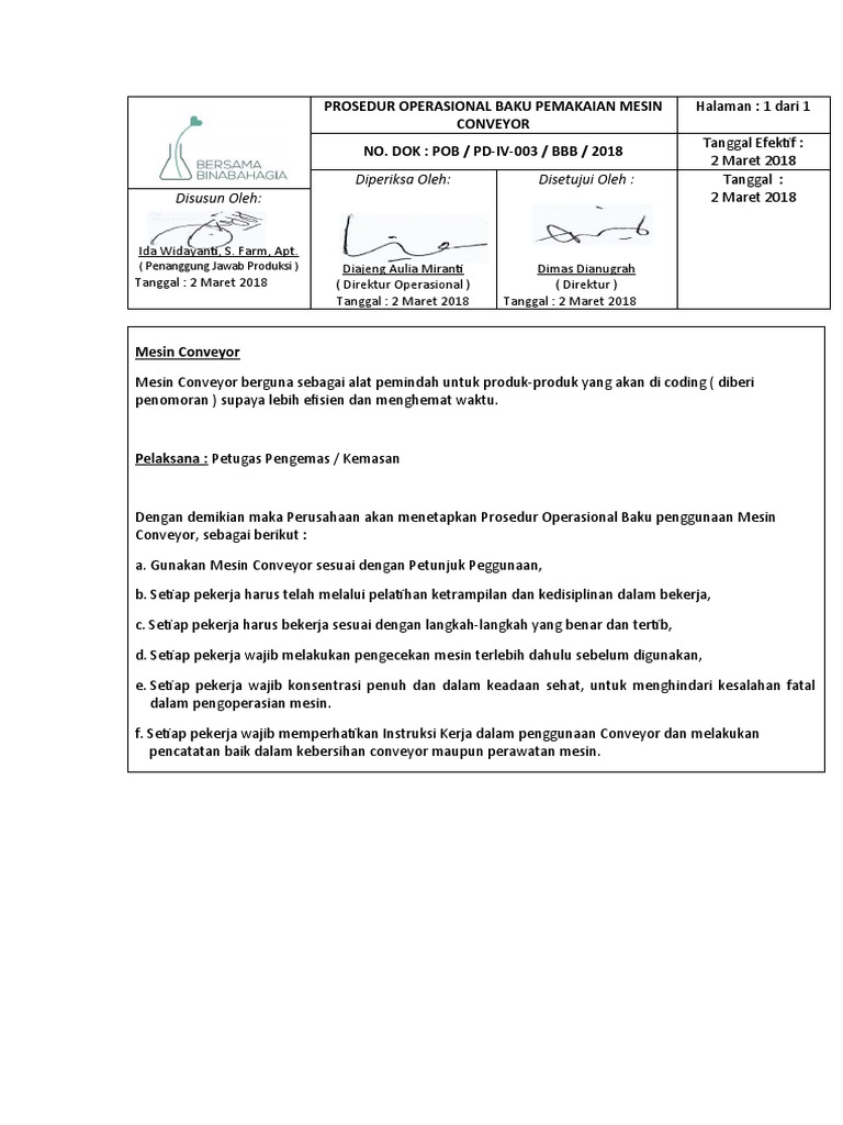 003 POB PD POB Pemakaian Mesin Conveyor | PDF
