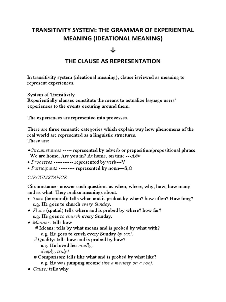 Understanding Transitivity in Grammar | PDF | Verb | Preposition And ...