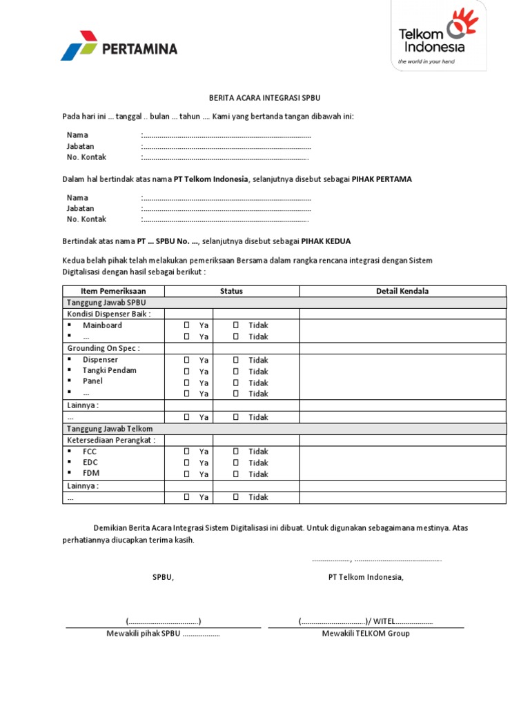 R1 Template BA Readiness Integrasi SPBU Edit 06102022 | PDF