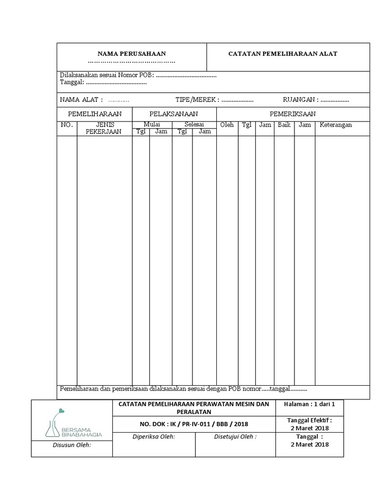 Catatan Pemeliharaan Alat dan Mesin | PDF
