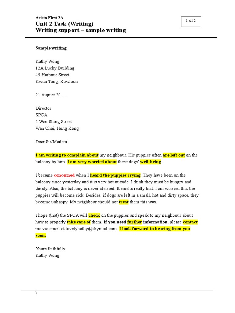 A Letter of Complaint (Sample and Organizer) | PDF