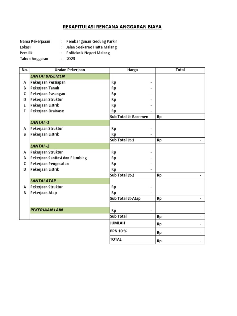 Boq-Pembangunan Gedung Parkir Thp-I | PDF