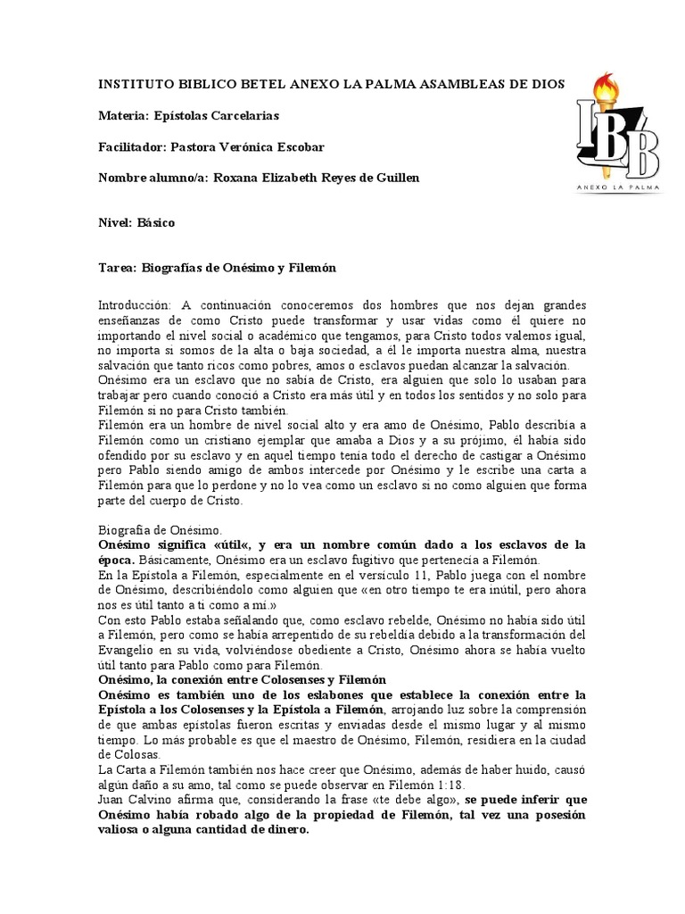 Biografía de Onésimo y Filemon | PDF | Epístola a Filemón | Pablo el ...