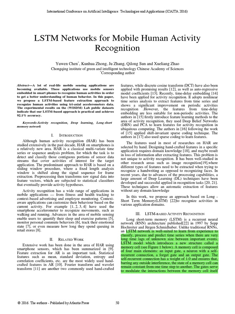 Lstm Networks For Mobile Human Activity Recognition Yuwen Chen Kunhua Zhong Ju Zhang Qilong