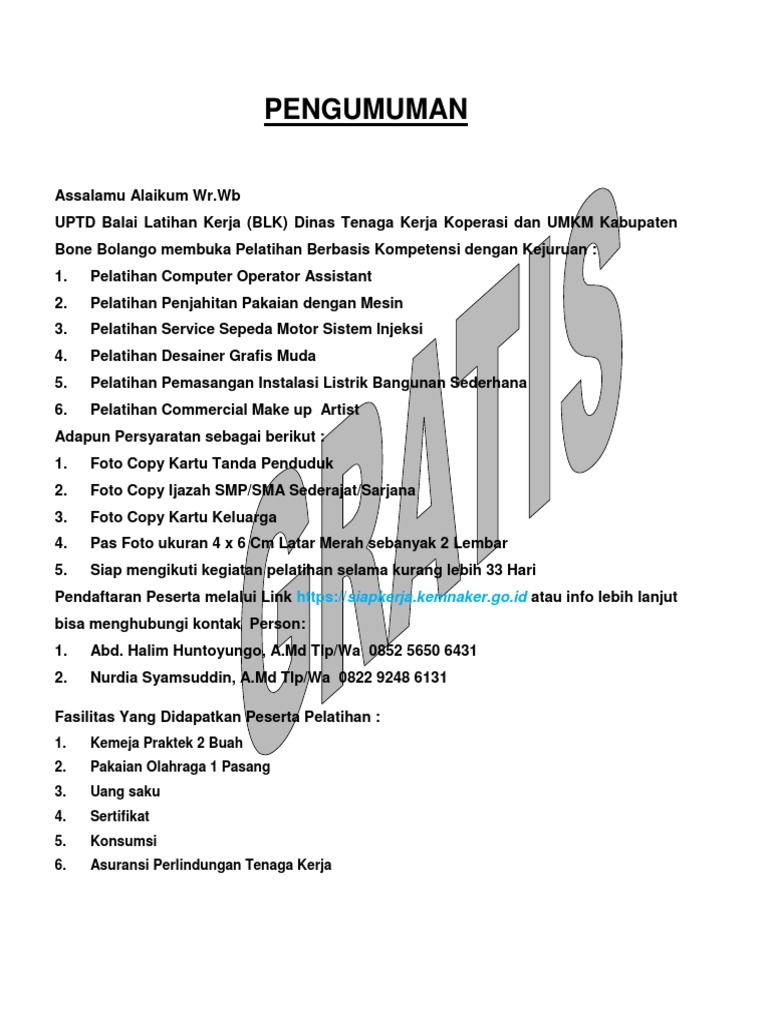 Pengumuman 1 | PDF