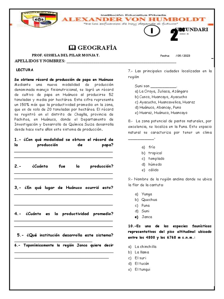 EVA BIMESTRAL I GEO 2DO | PDF
