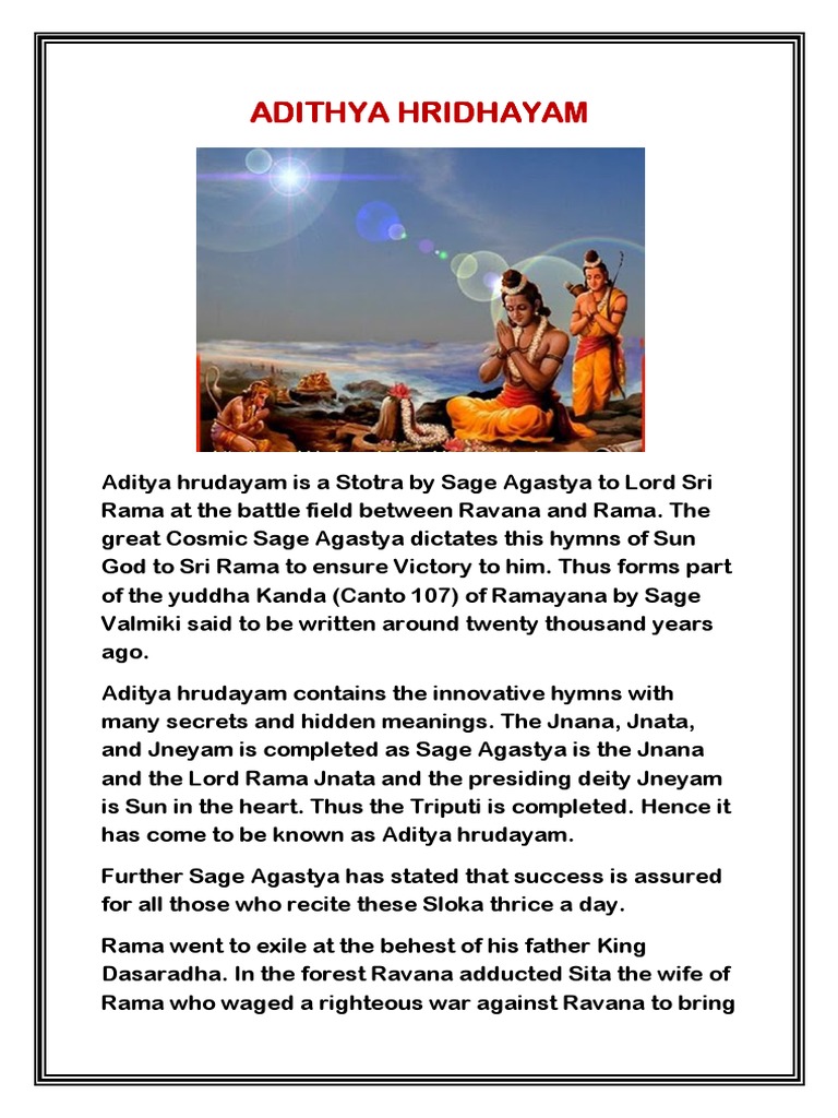 Aditya Hrudayam English | PDF | Rama | Ramayana