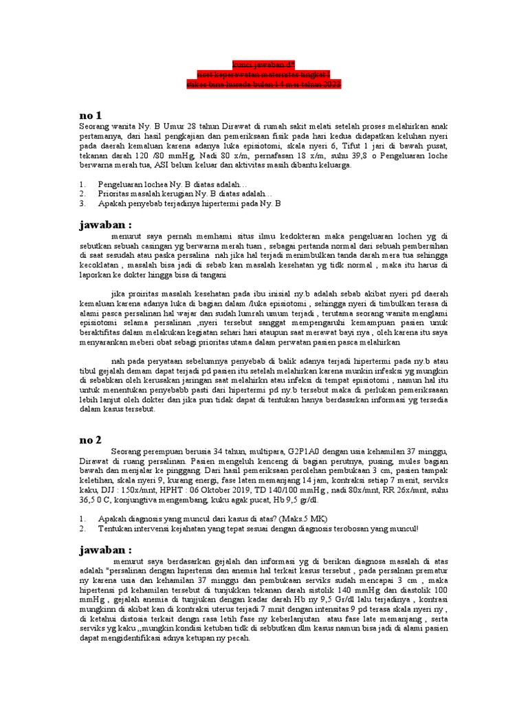 Riset Keperawatan Maternitas Tingkat I Bina Husada PLG | PDF