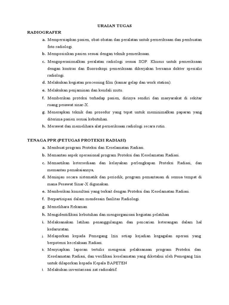 Uraian Tugas Radiografer Dan PPR | PDF