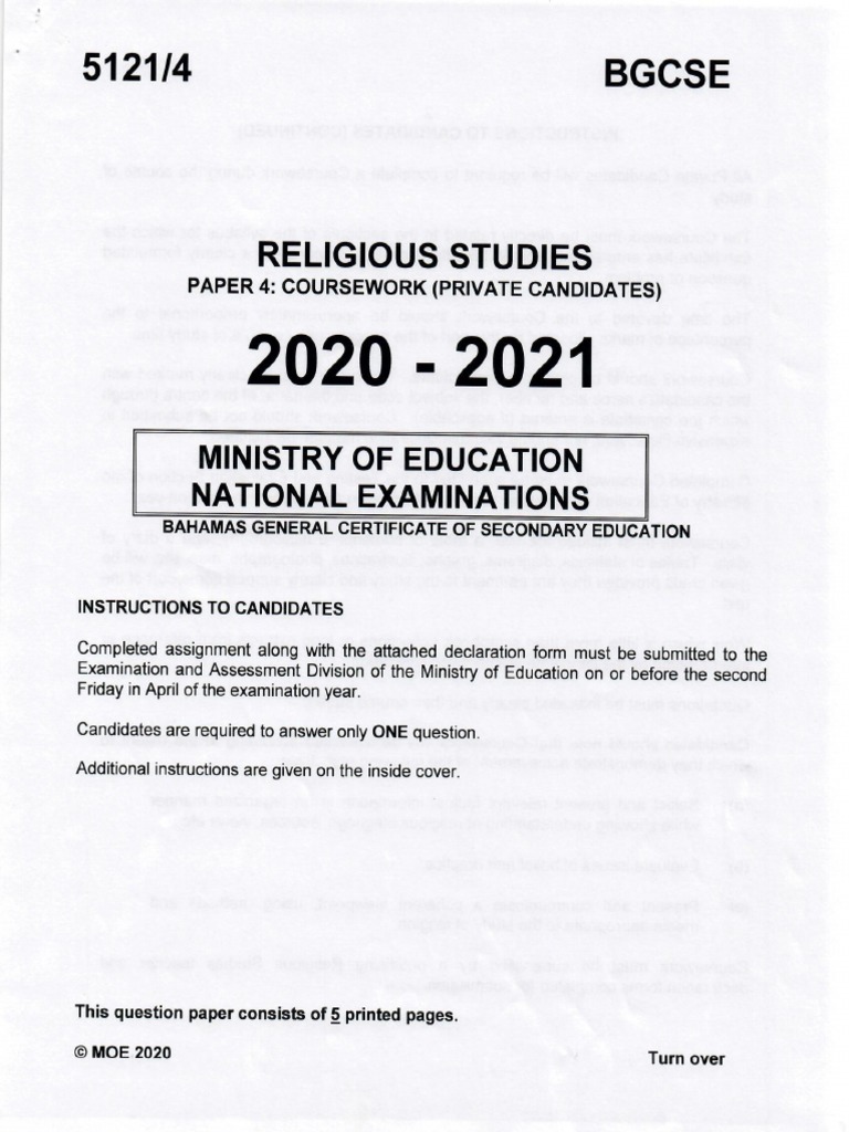 Bgcse Religious Studies 2020-2021 Questions | PDF
