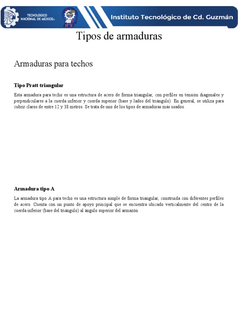 Tipos de Armaduras Estructurales de Acero | PDF | Braguero | Ingeniería ...