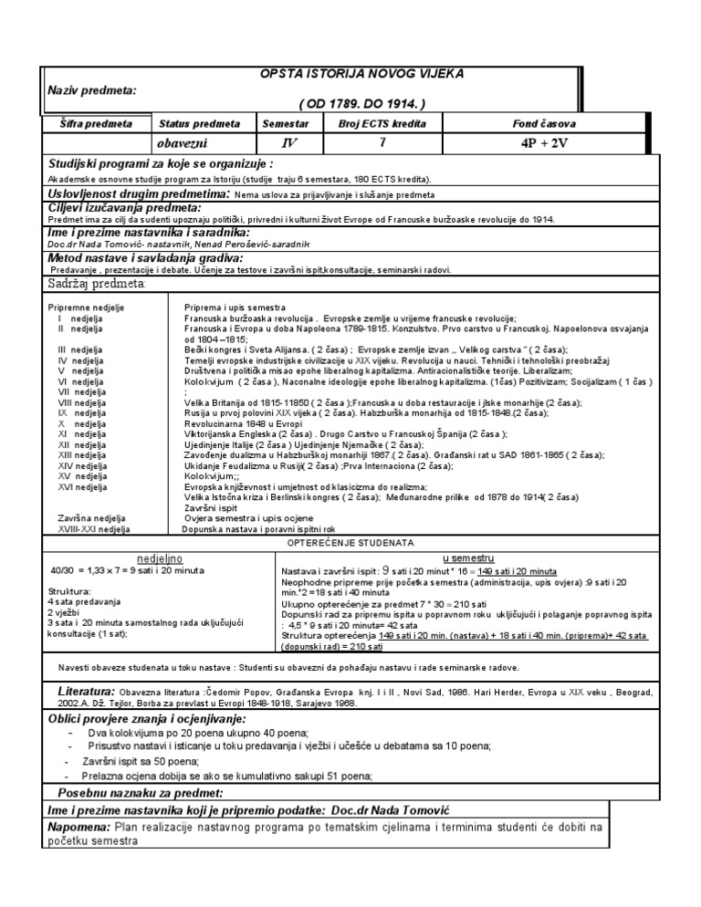 Opsta Istorija Novog Vijeka (1789 Do 1914) | PDF