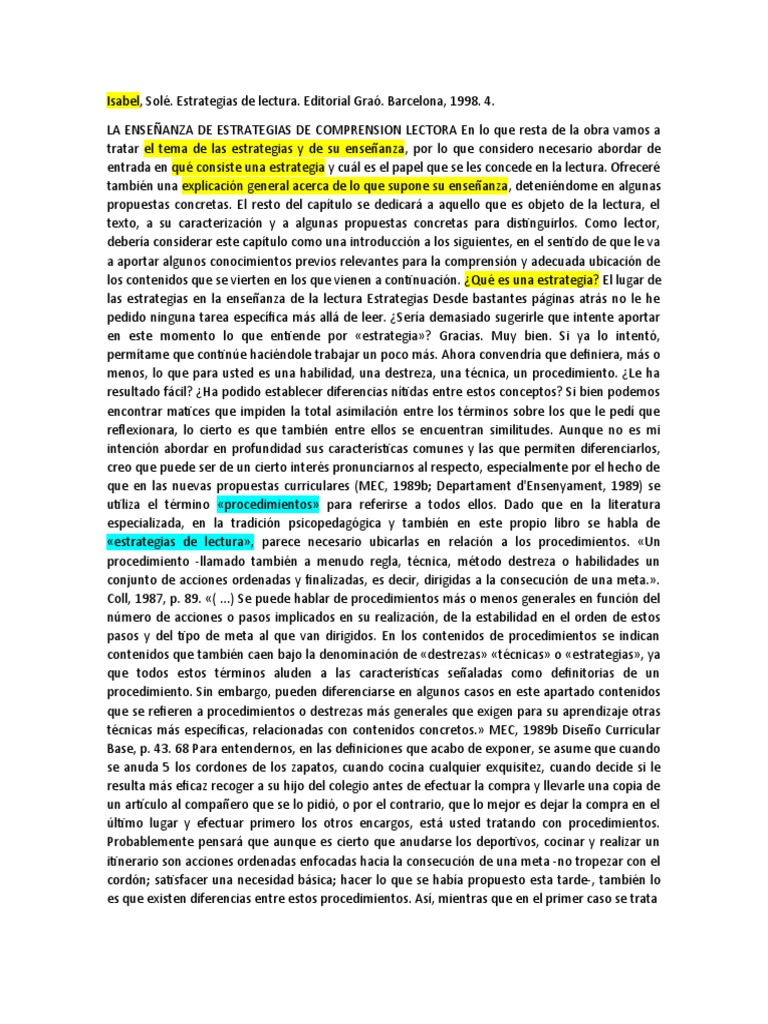 Isabel Sole-Estrategias de Lectura | PDF | Aprendizaje | Comprensión ...