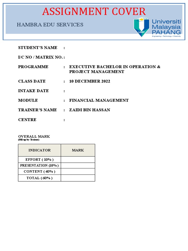 Cover Assignment Ebopm - Financial Management | PDF Cover Assignment Ebopm - Financial Management | PDF