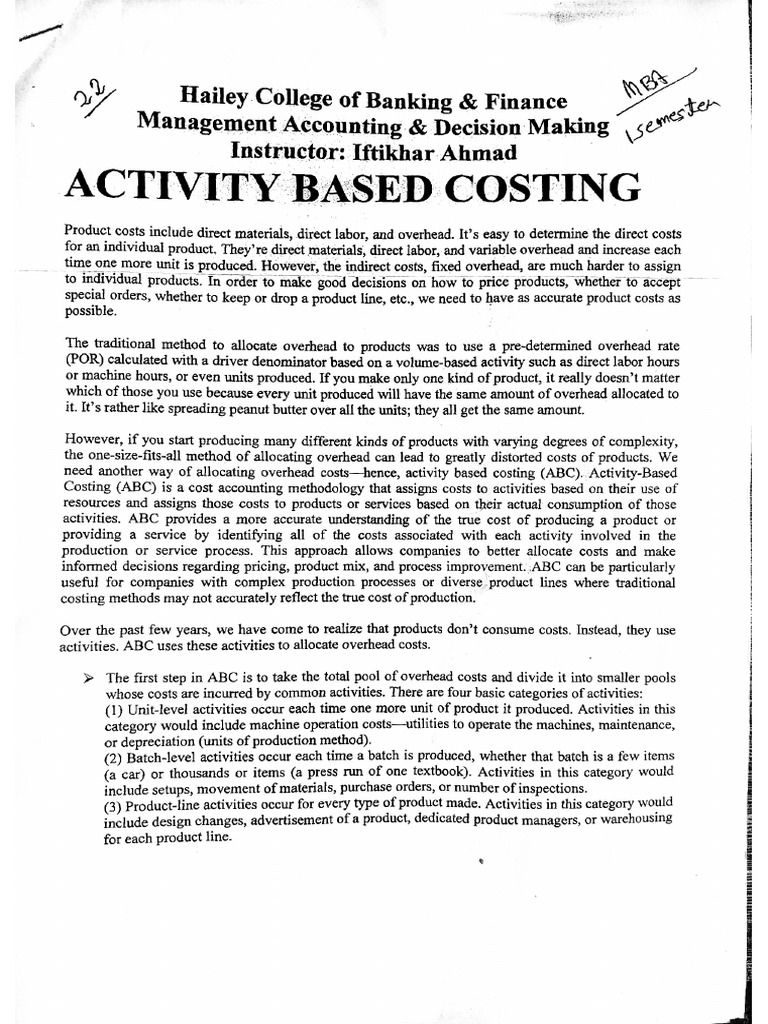 Activity Based Costing | PDF
