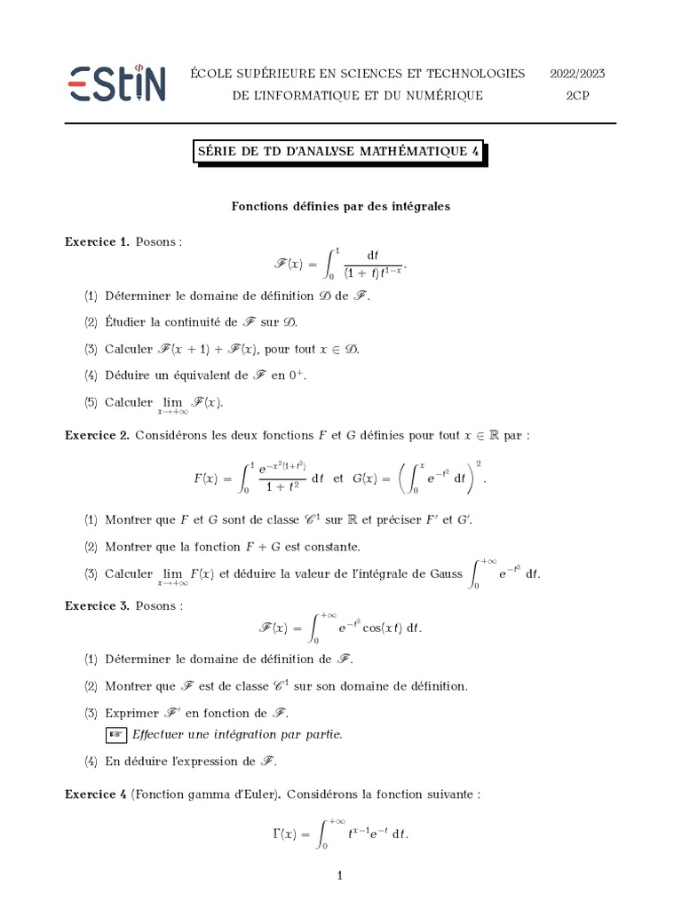 Série de TD N°3 (Analyse 4) | Descargar gratis PDF | Limite (mathématiques) | Intégral