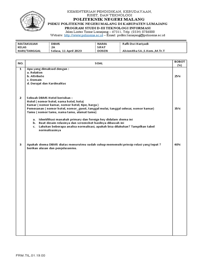 19 - Form Uts DBMS - 2a | PDF