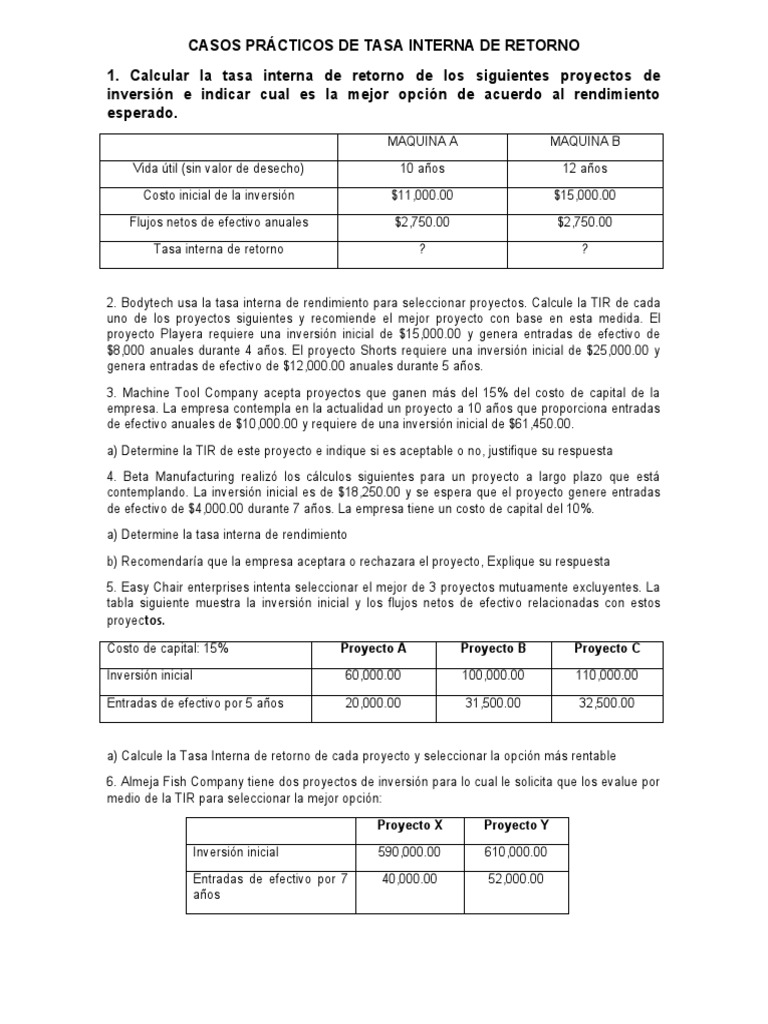 Casos Prácticos de Tasa Interna de Retorno | PDF | Tasa interna de retorno | Economias