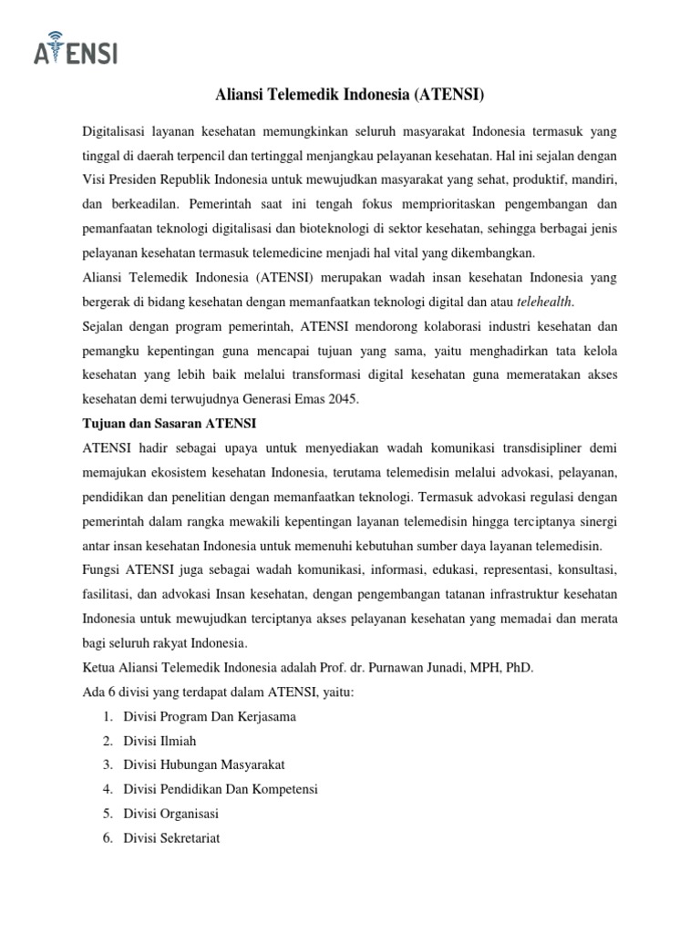 Aliansi Telemedik Indonesia: Transformasi Kesehatan Digital | PDF
