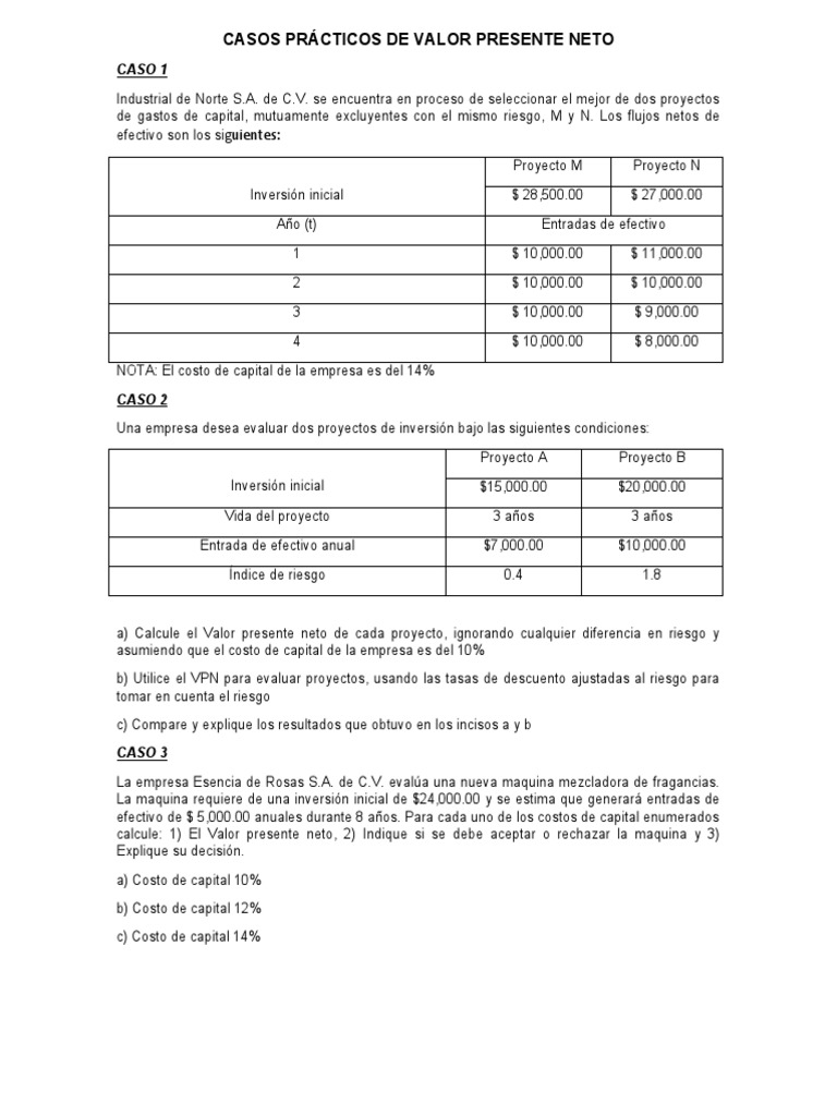 Análisis de Valor Presente Neto en Proyectos de Inversión | PDF | Valor presente neto | Economias