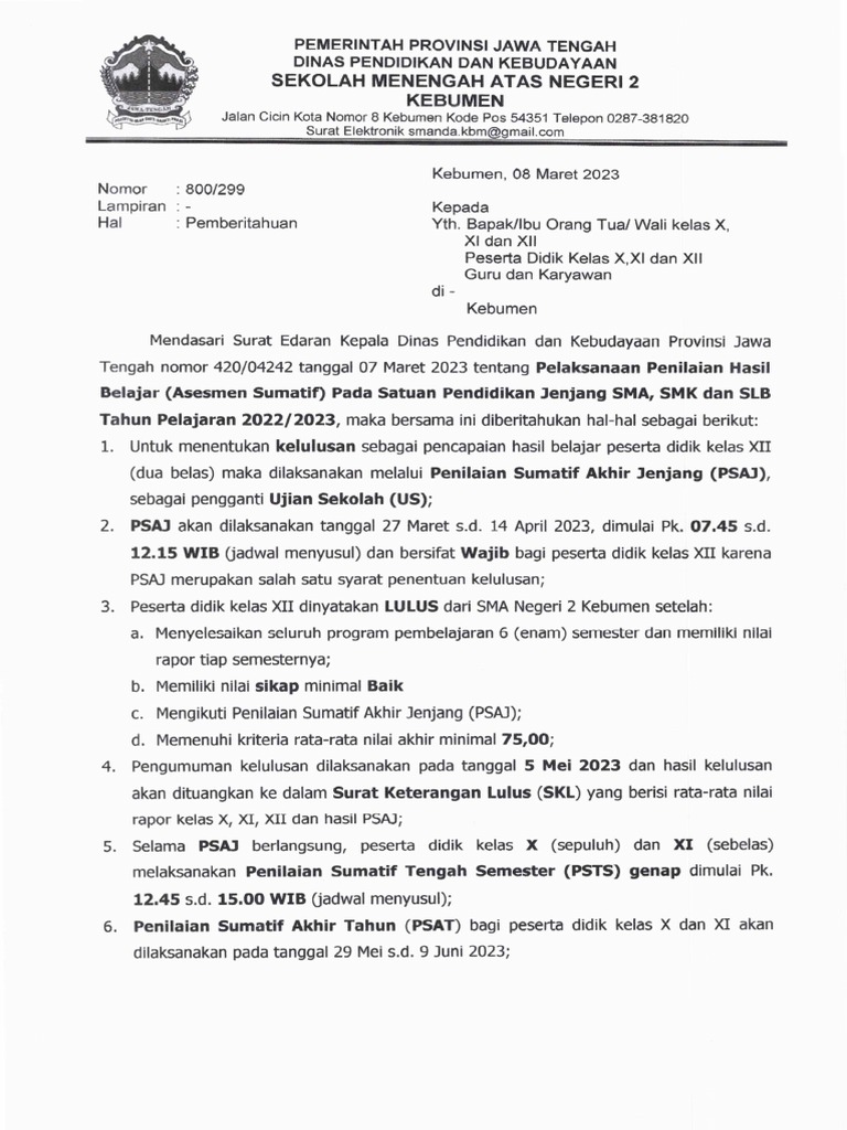 Surat Pemberitahuan PSAJ - PSTS Dan Lampiran | PDF