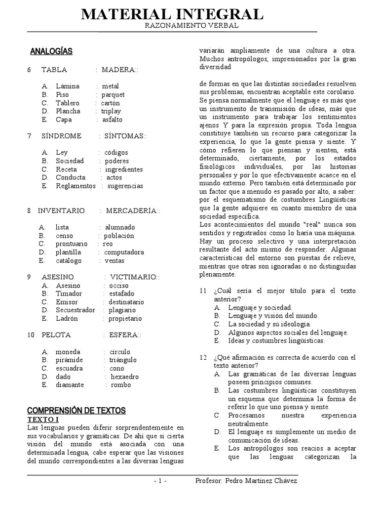 Razonamiento Verbal y Comprensión | PDF | Minerales | Granito
