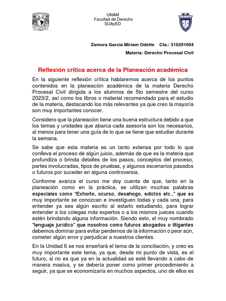 Reflexión crítica | PDF | Ley procesal