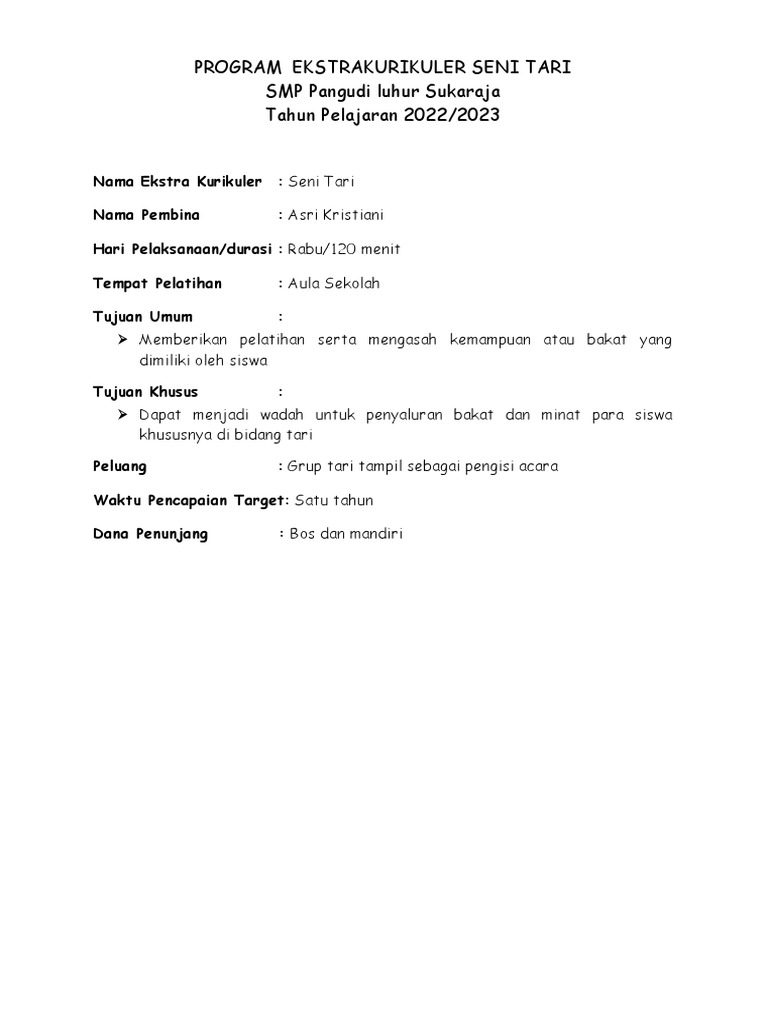 Program Kerja Seni Tari | PDF